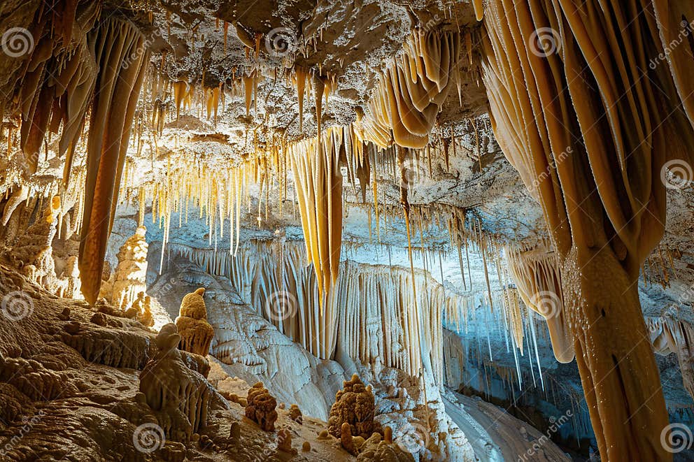 Generative Ai on Theme of a Large Beautiful Sharp Stalactites Hanging ...