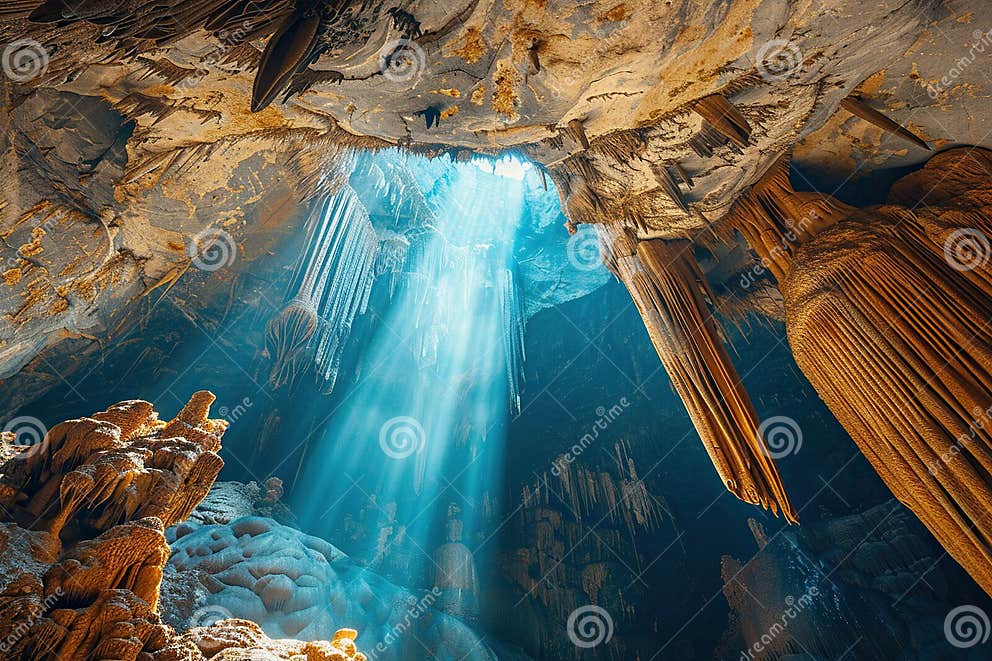 Generative Ai on Theme of a Large Beautiful Sharp Stalactites Hanging ...