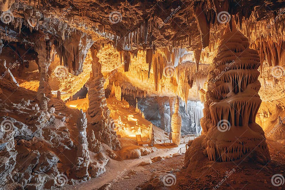 Generative Ai on Theme of a Large Beautiful Sharp Stalactites Hanging ...