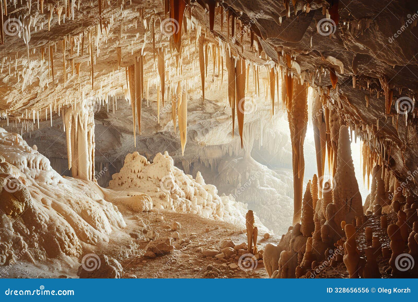 Generative Ai on Theme of a Large Beautiful Sharp Stalactites Hanging ...