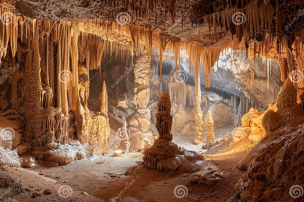 Generative Ai on Theme of a Large Beautiful Sharp Stalactites Hanging ...