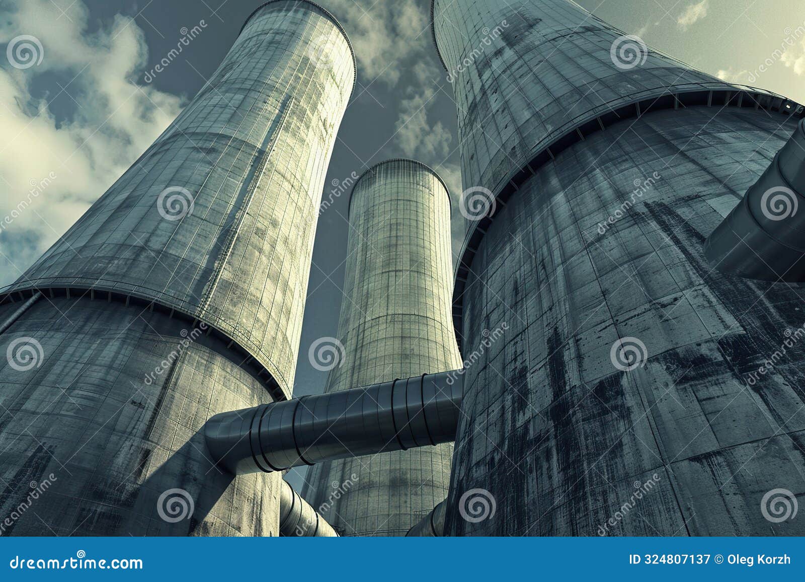 Generative Ai on Theme of Nuclear Power Plant Made of Huge Smokestacks ...