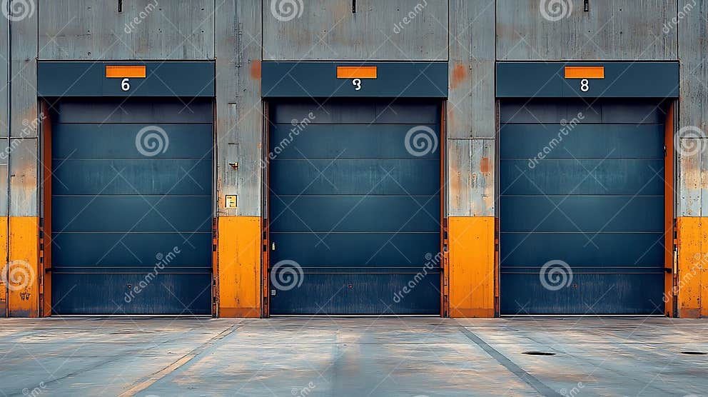 Generative AI Three Loading Doors of an Industrial Warehouse Business ...
