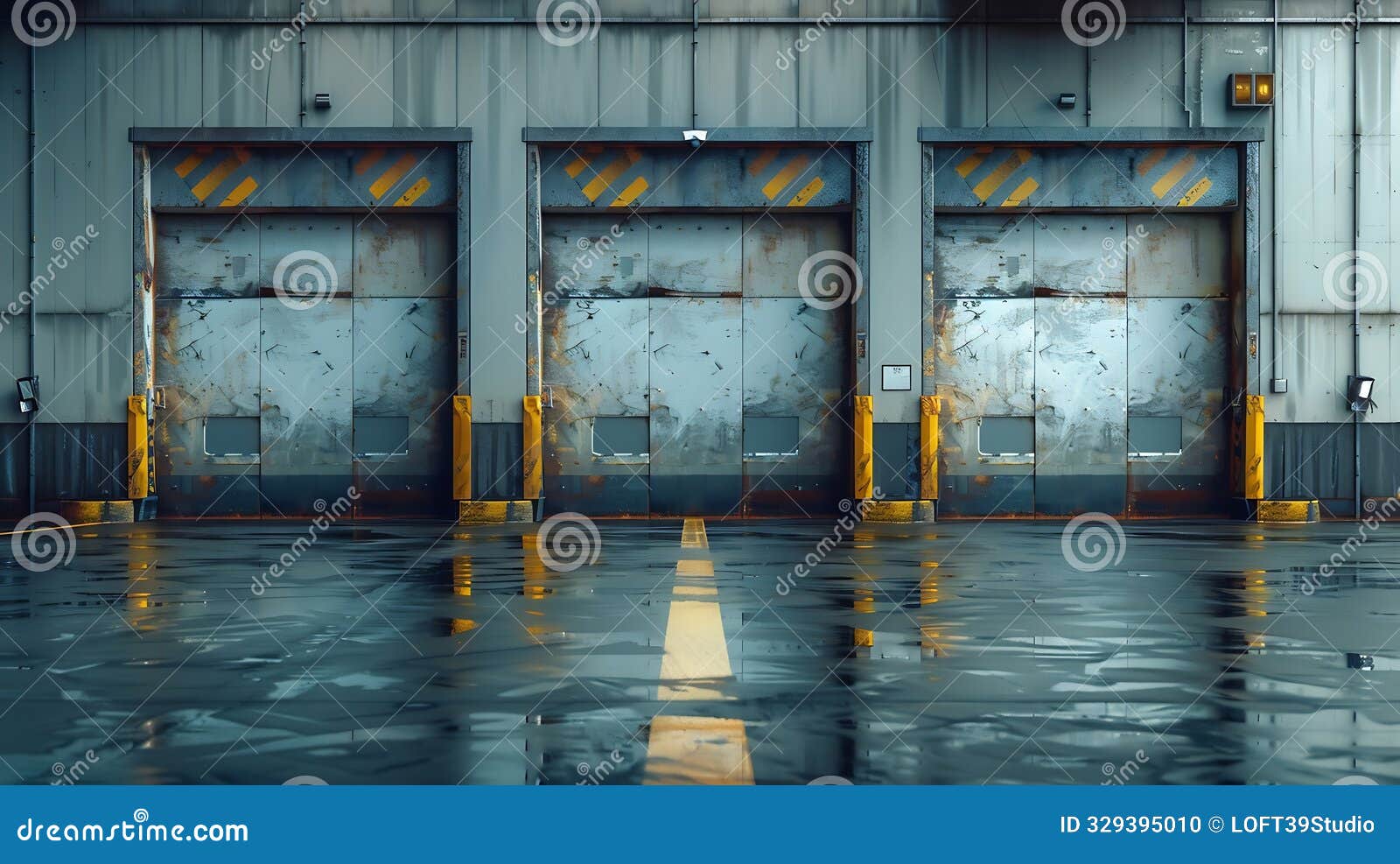 Generative AI Three Loading Doors of an Industrial Warehouse Business ...