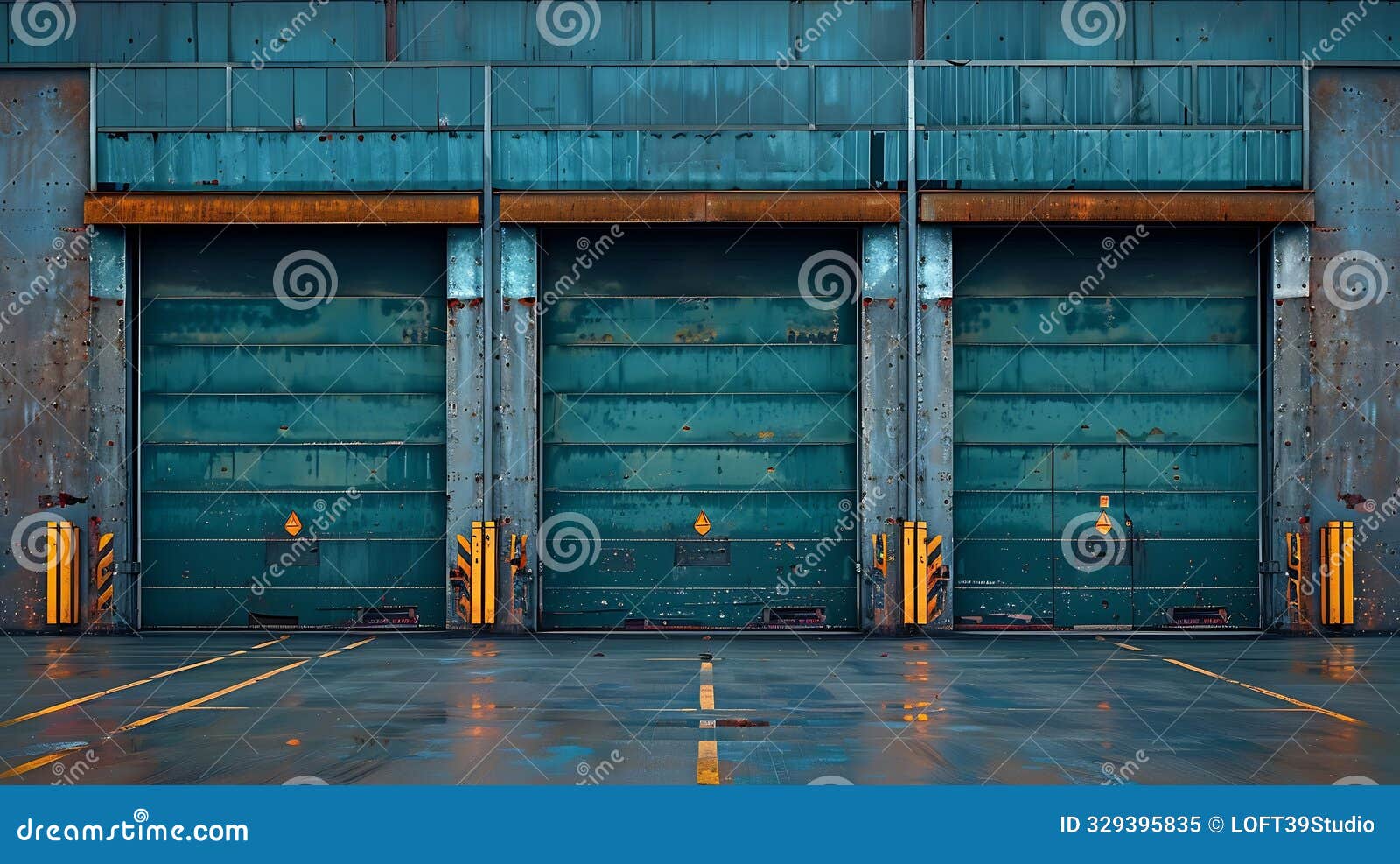 Generative AI Three Loading Doors of an Industrial Warehouse Business ...