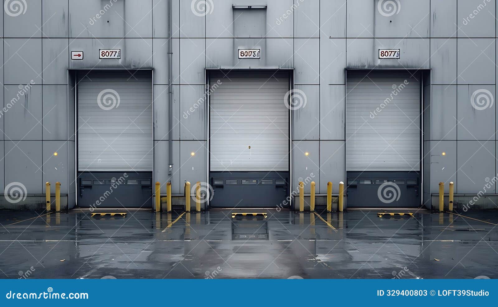 Generative AI Three Loading Doors of an Industrial Warehouse Business ...
