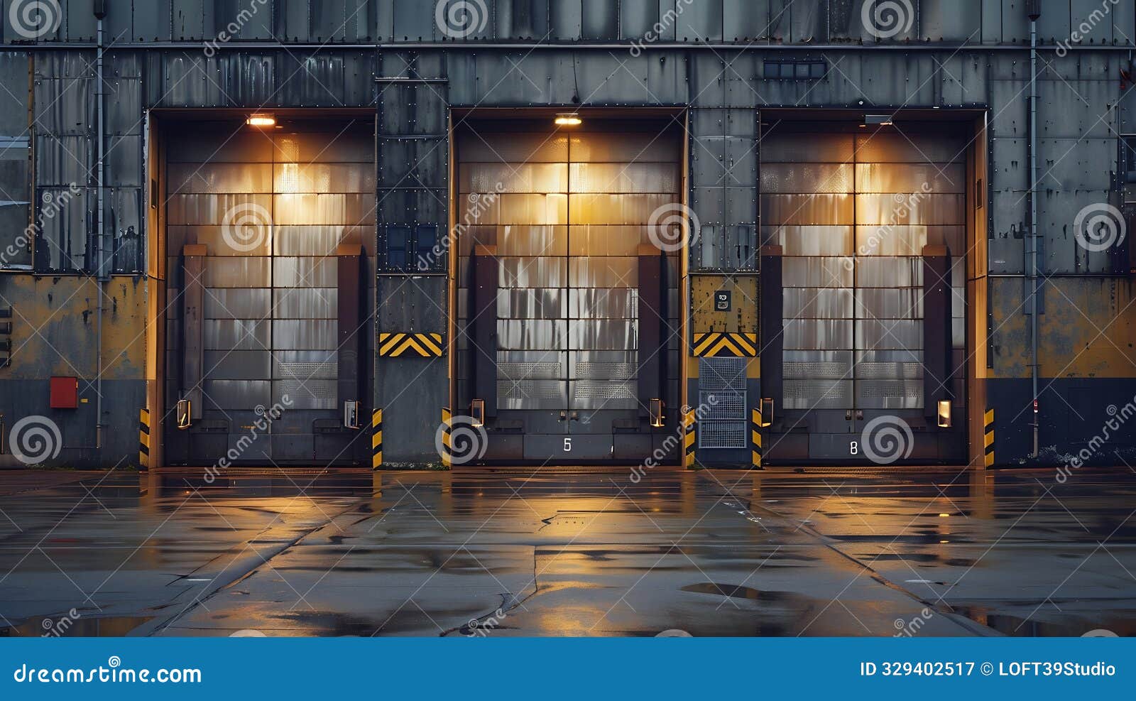 Generative AI Three Loading Doors of an Industrial Warehouse Business ...