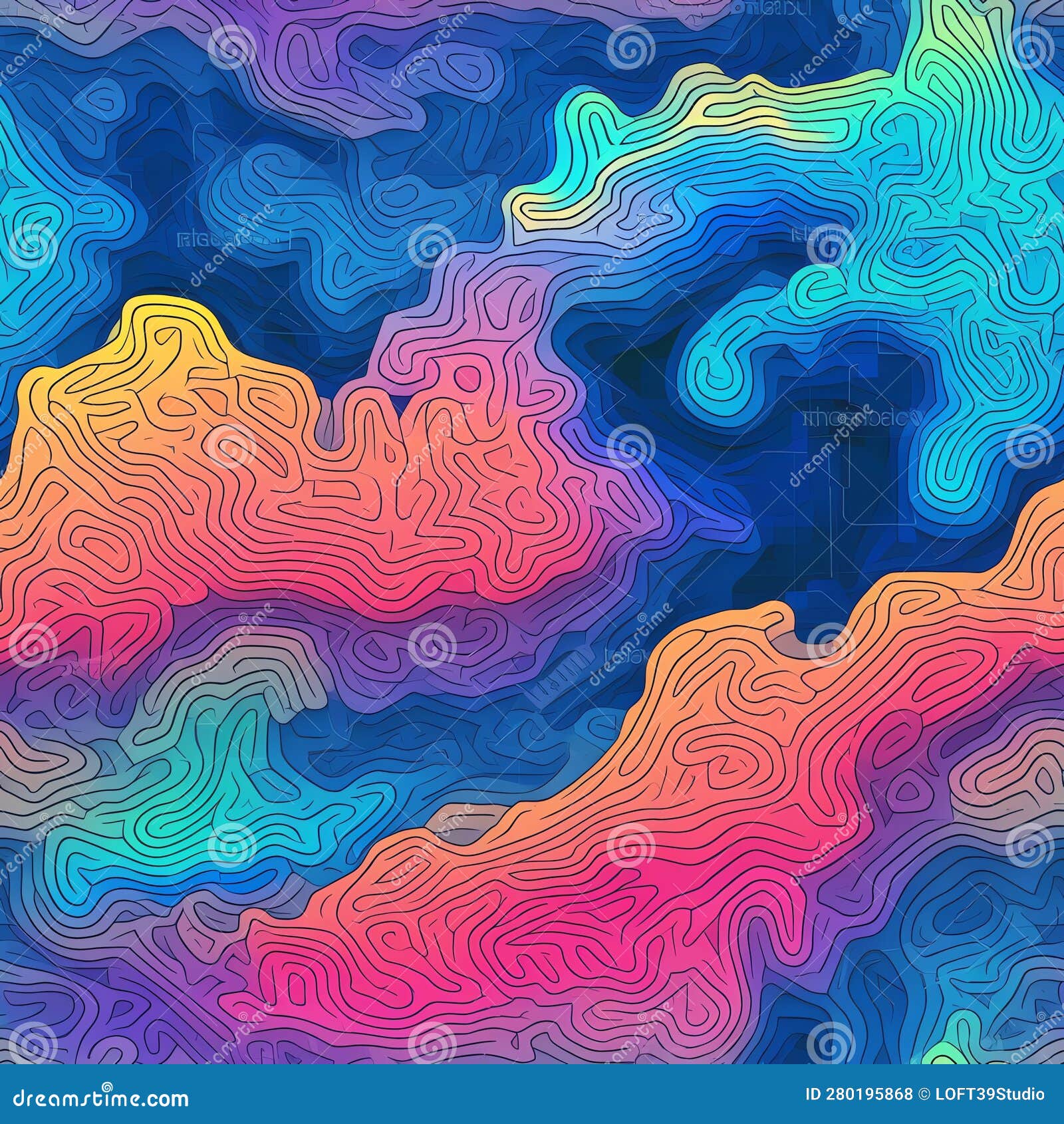 Generative AI Topographic Map Seamless Pattern- Stock Illustration ...