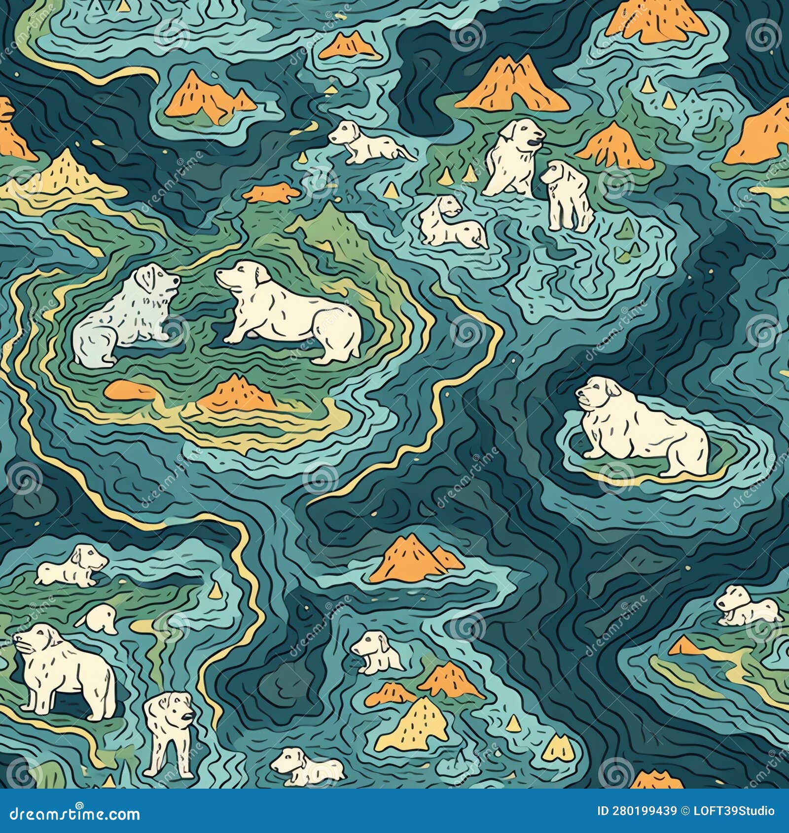 Generative AI Topographic Map Seamless Pattern- Stock Illustration ...
