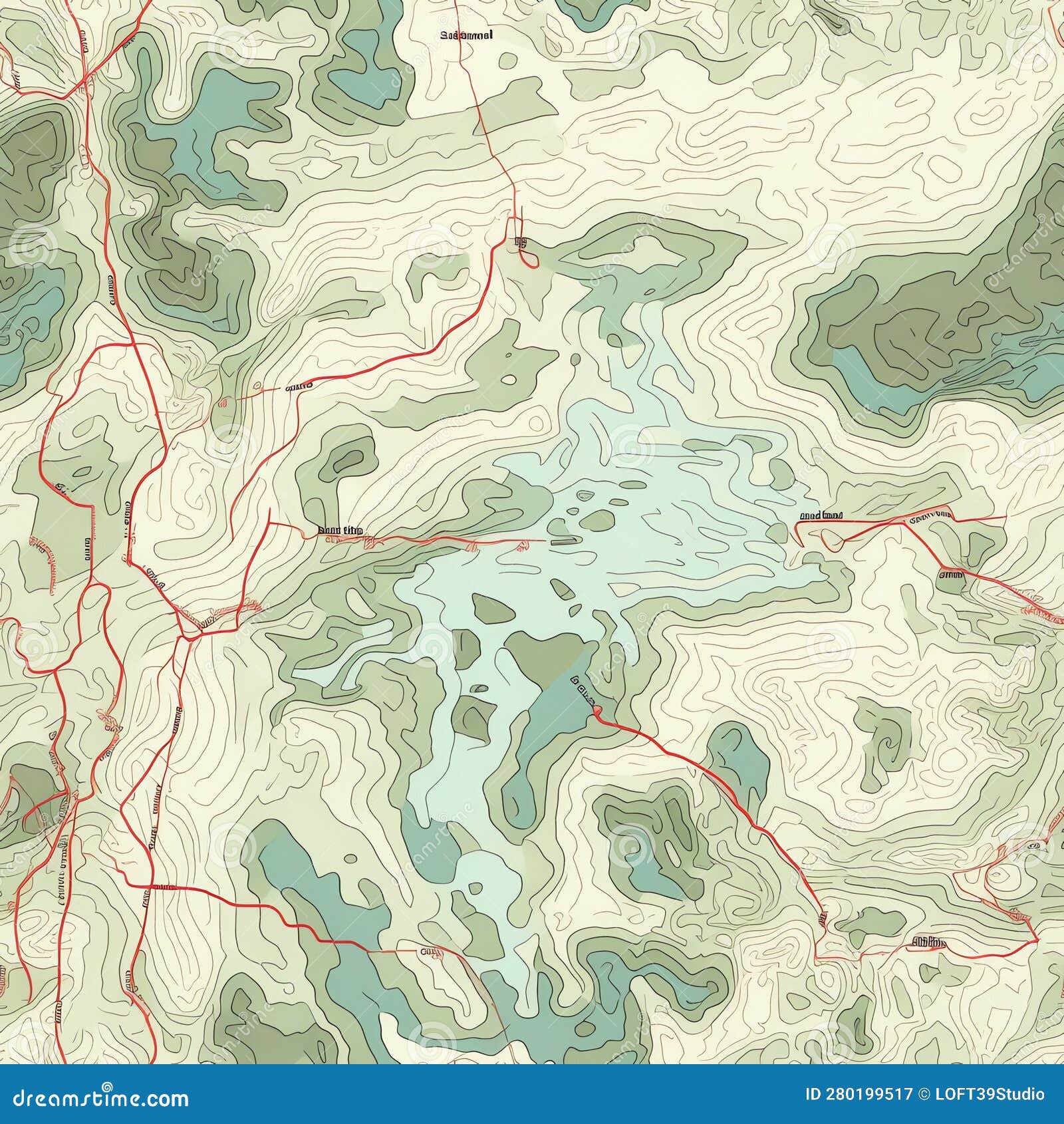 Generative AI Topographic Map Seamless Pattern- Stock Illustration ...