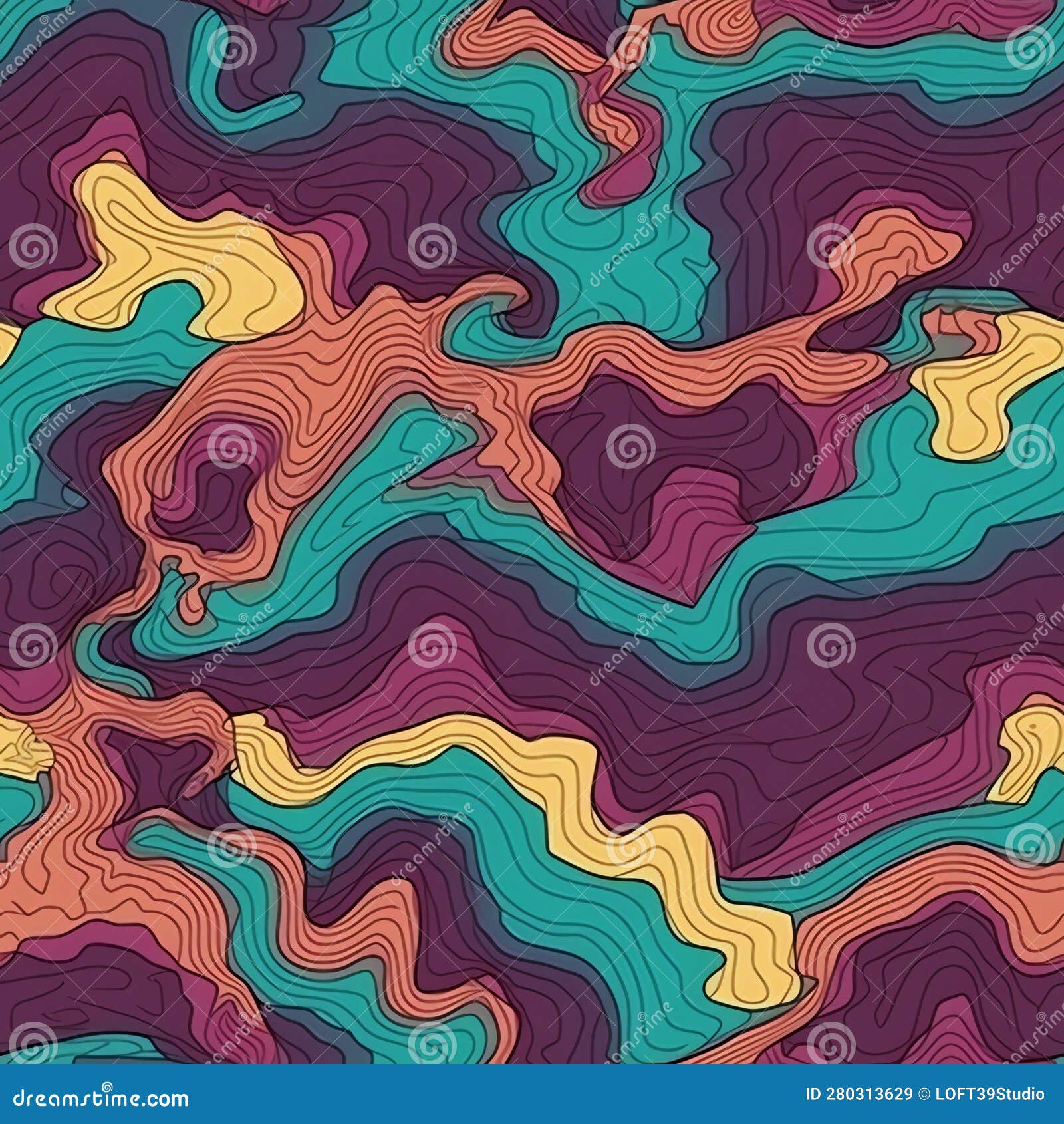 Generative AI Topographic Map Seamless Pattern- Stock Illustration ...