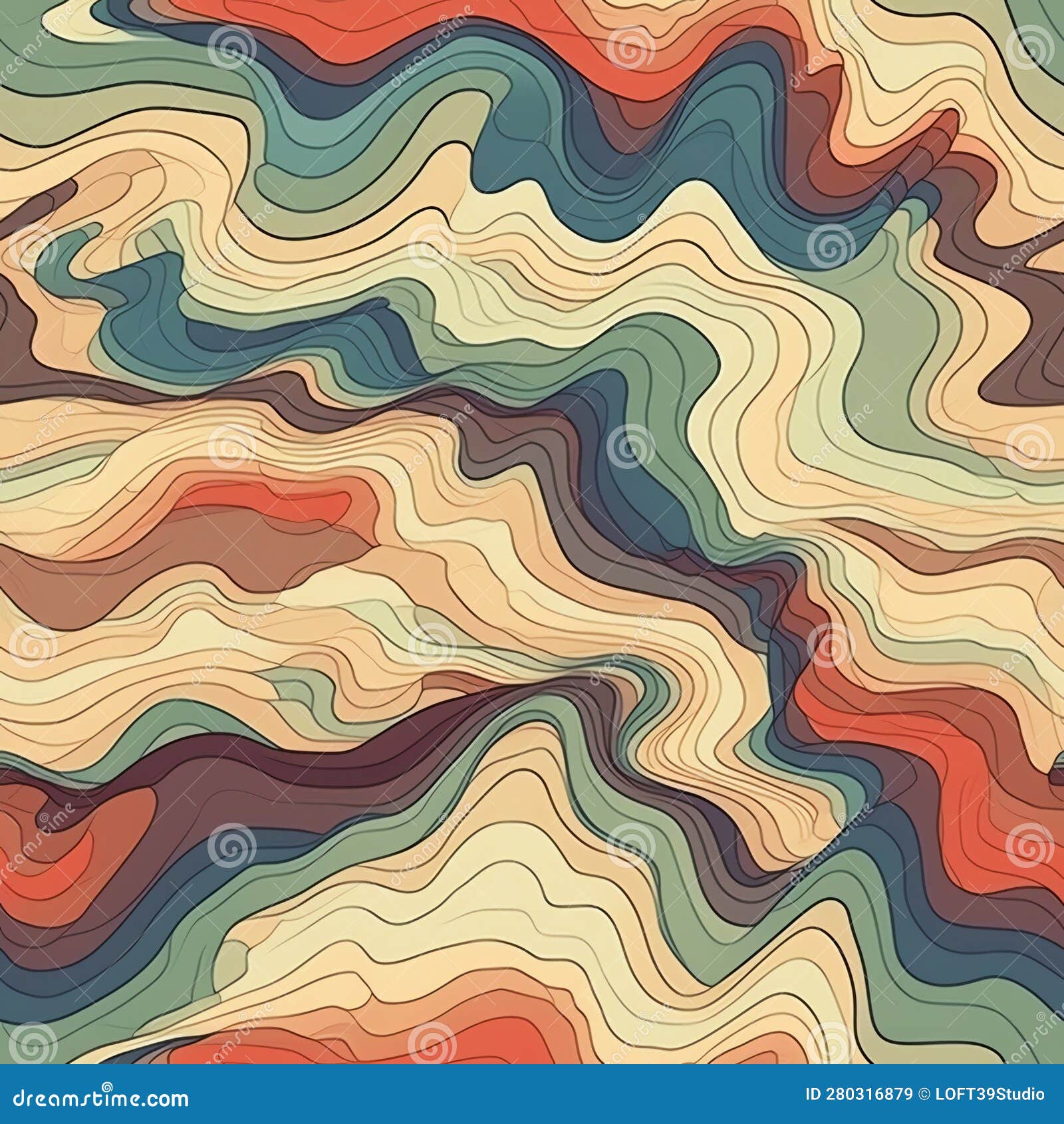 Generative AI Topographic Map Seamless Pattern- Stock Illustration ...