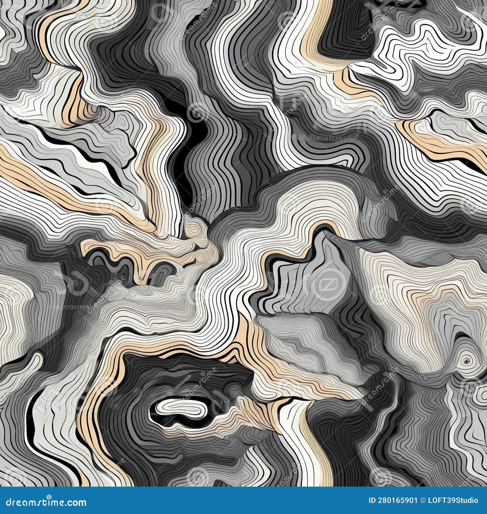 Generative AI Topographic Map Seamless Pattern- Stock Illustration ...