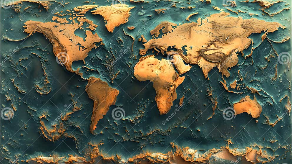 Generative AI.Topographic World Map Highlighting Terrain Features and ...