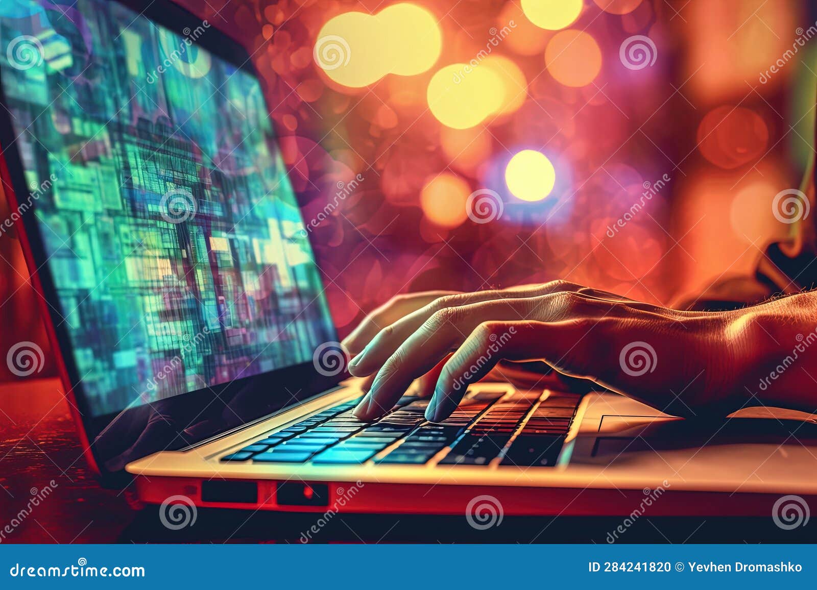 Generative AI, Typing on Keyboard Closeup, Shot Hands Using Laptop ...