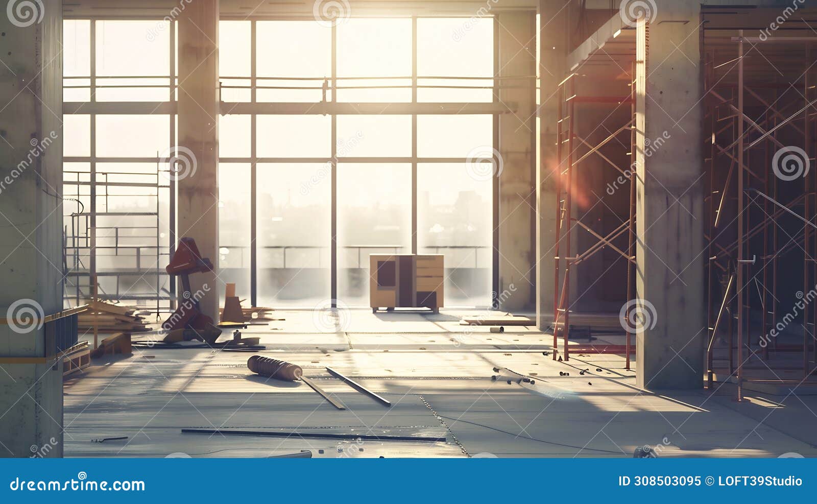 Generative AI an Under Construction Office Building Interior. a Huge ...