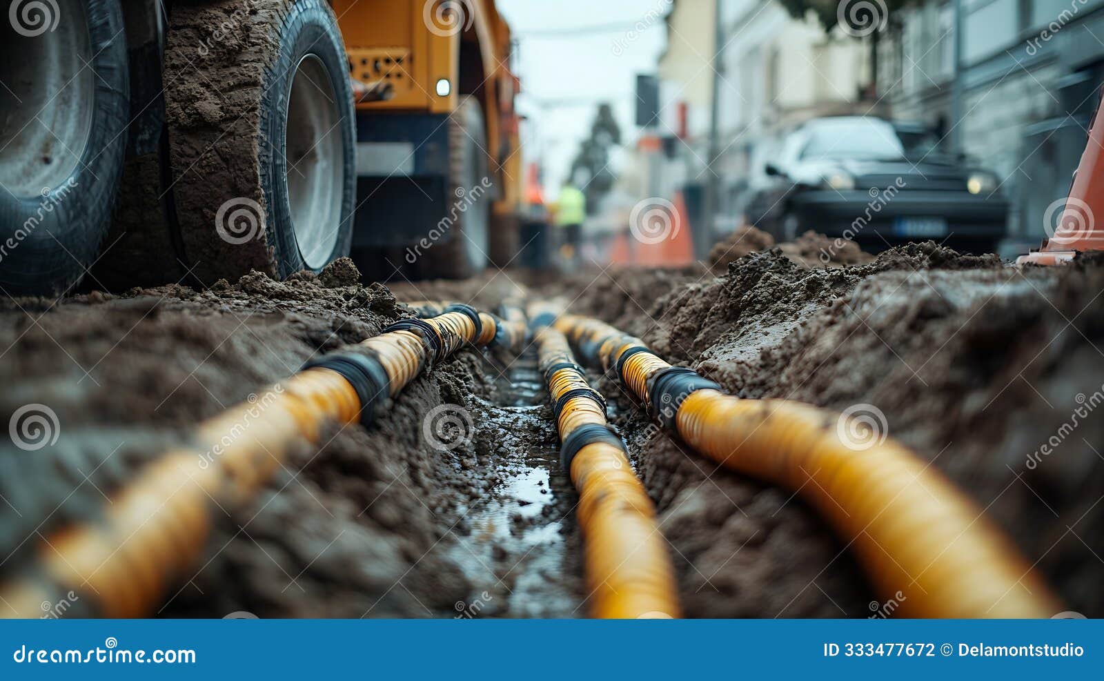 Generative AI Various Electrical Cables Dug Out from the Ground on the ...