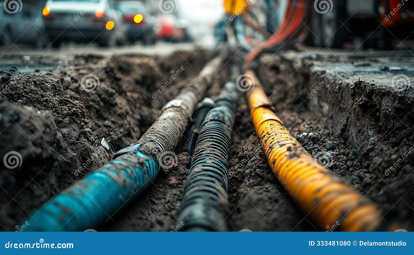 Generative AI Various Electrical Cables Dug Out from the Ground on the ...