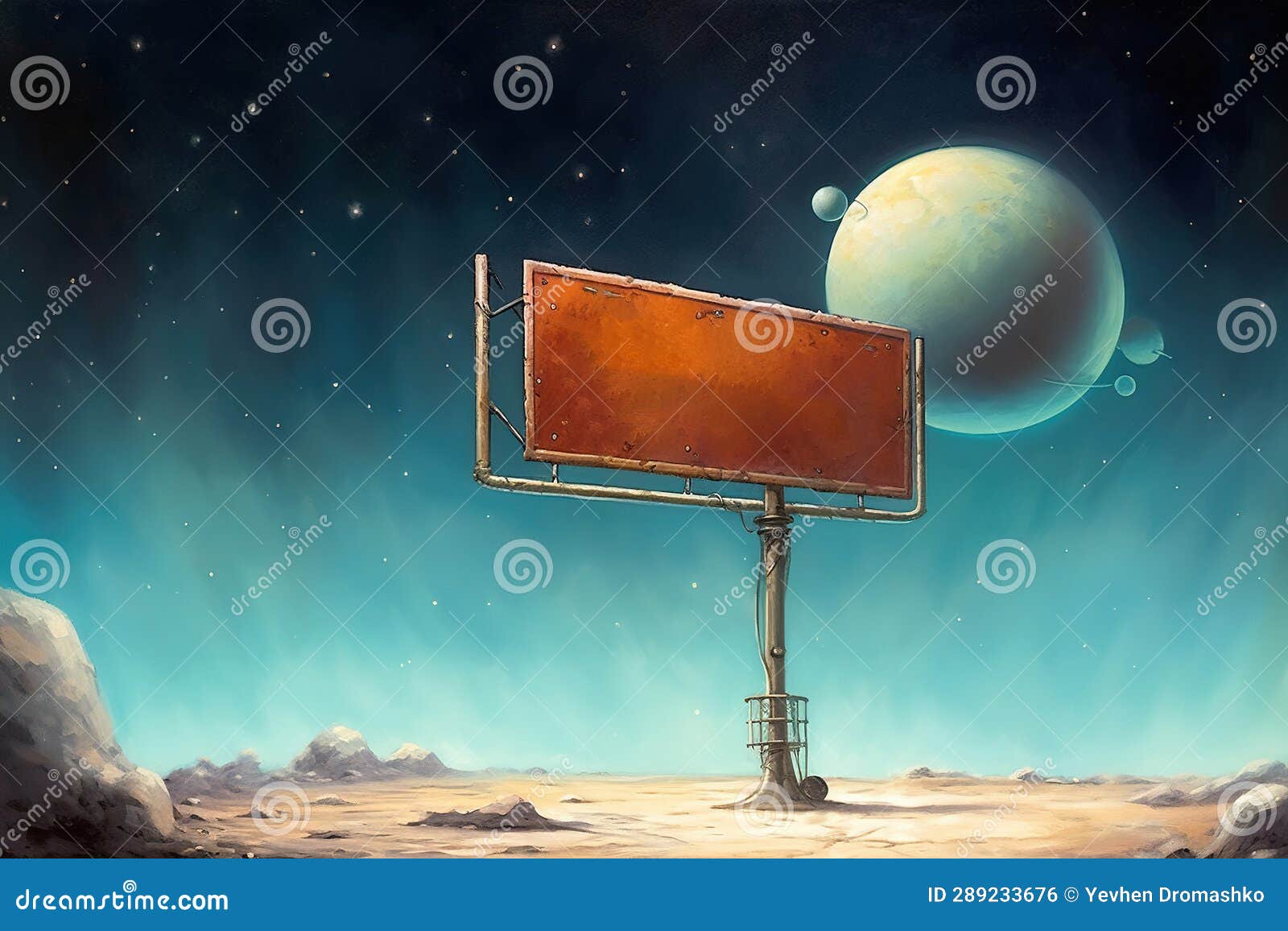 Generative AI, Vintage Empty Sing or Billboard in the Desert of Alien ...