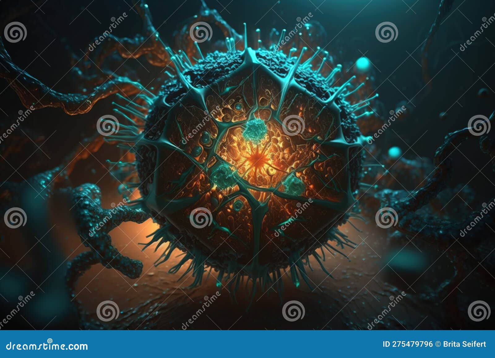 Virus Pathogen Or Virus Particle Interacting, Infecting, Or Breaking ...