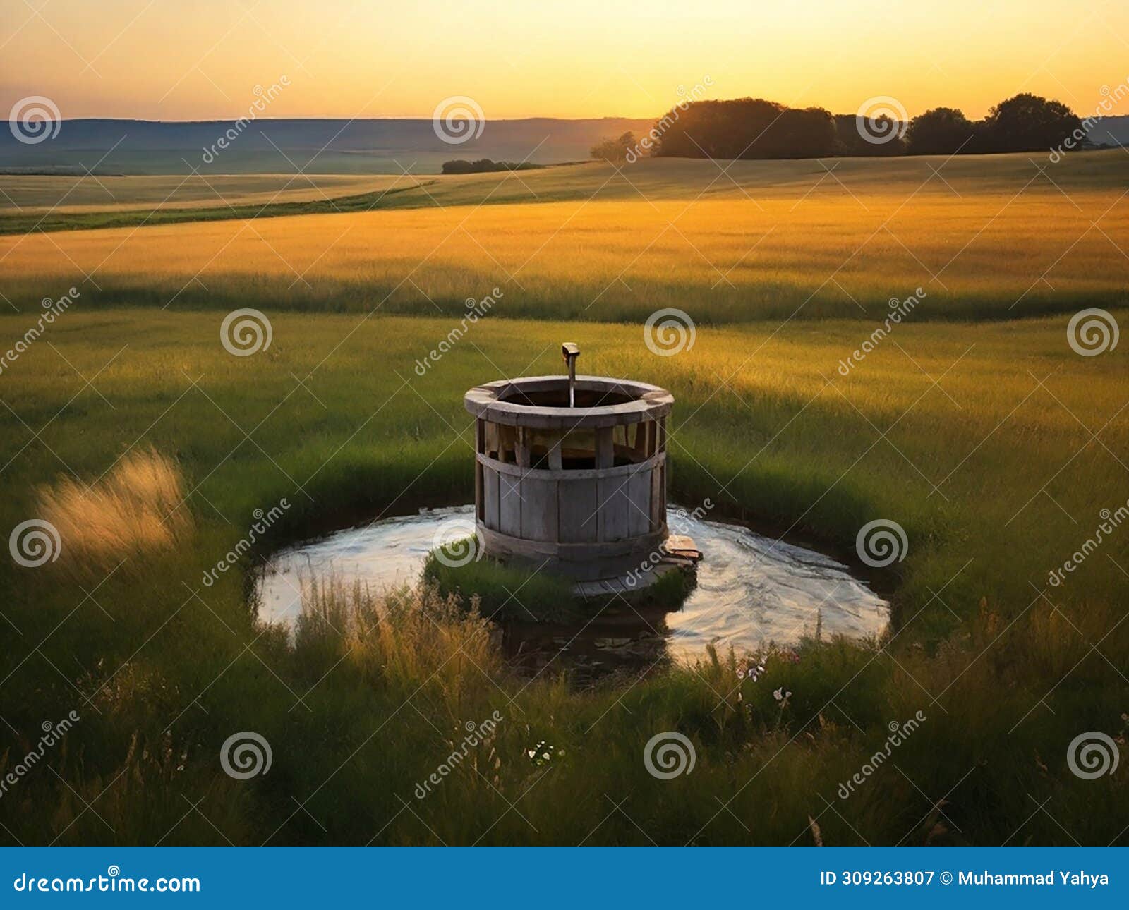 Well in the Middle of the Field Stock Illustration - Illustration of ...