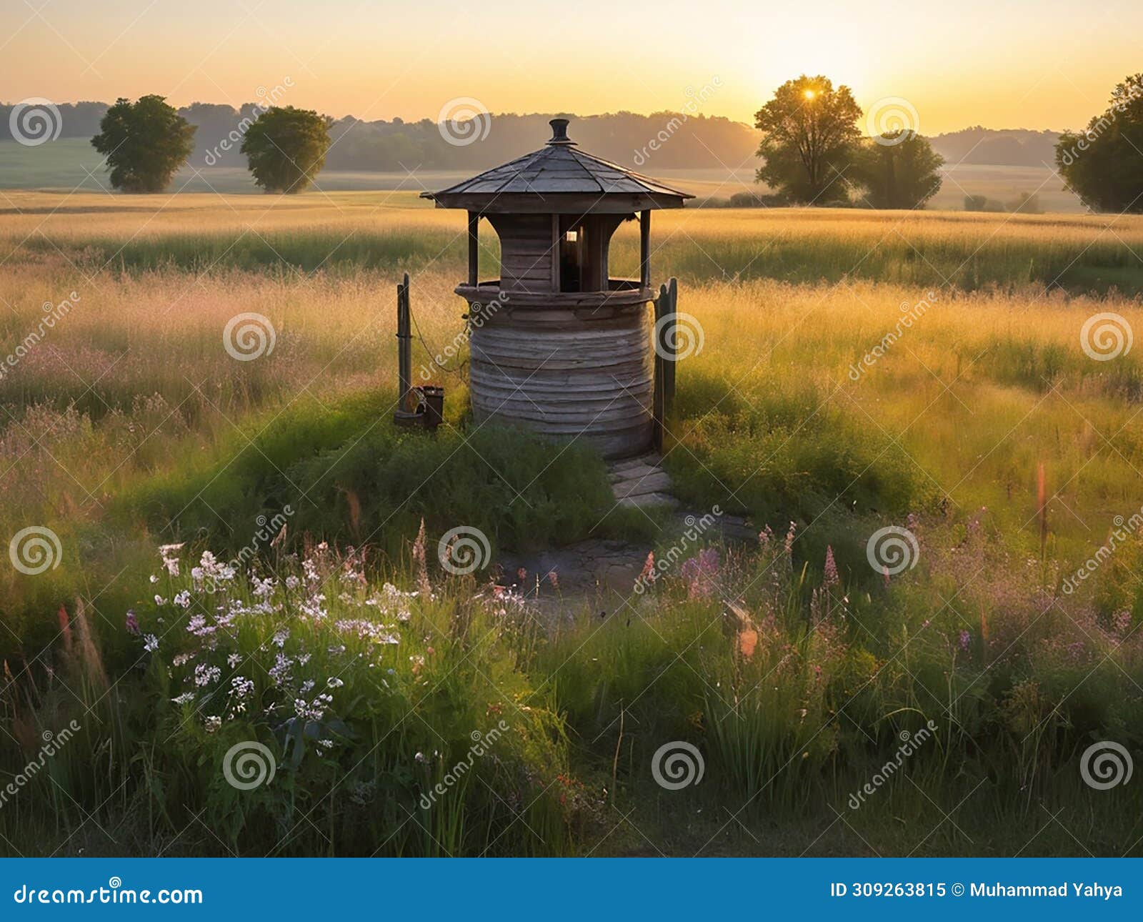 Well in the Middle of the Field Stock Illustration - Illustration of ...