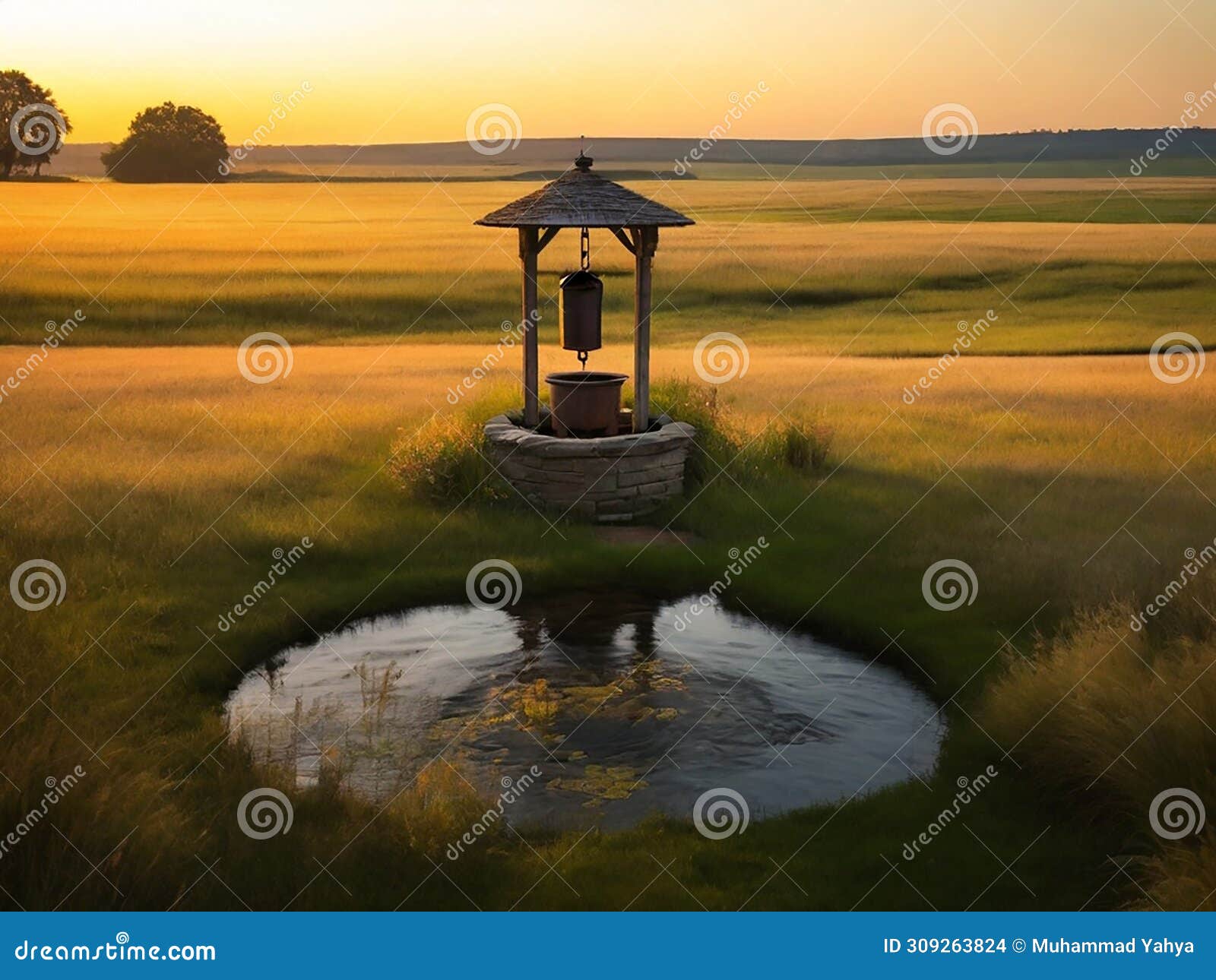 Well in the Middle of the Field Stock Illustration - Illustration of ...