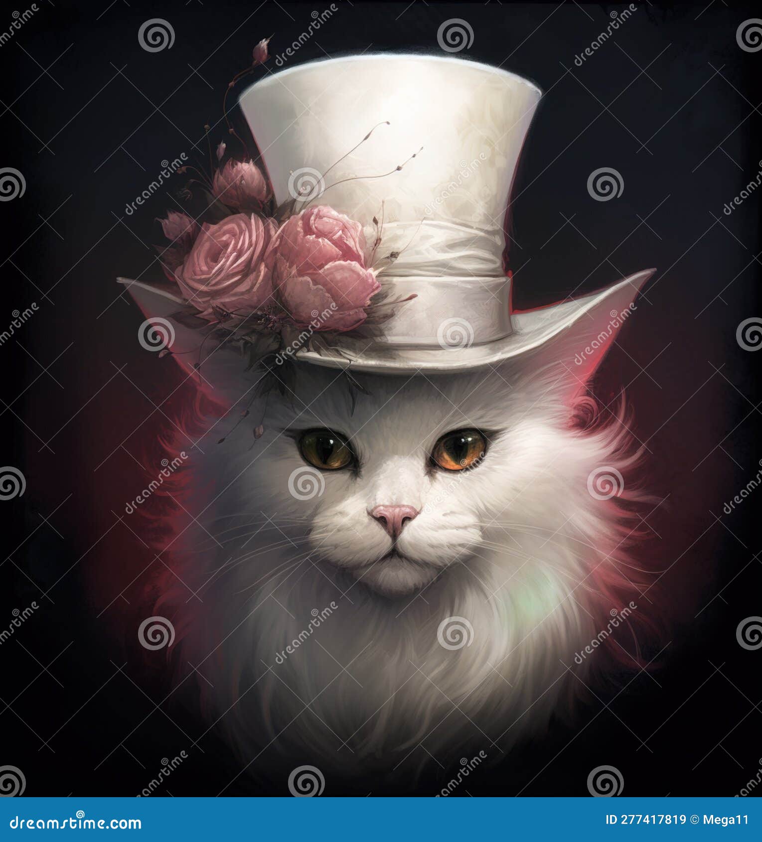 Generative AI: Withe Cat Wearing Top Hat Stock Illustration ...