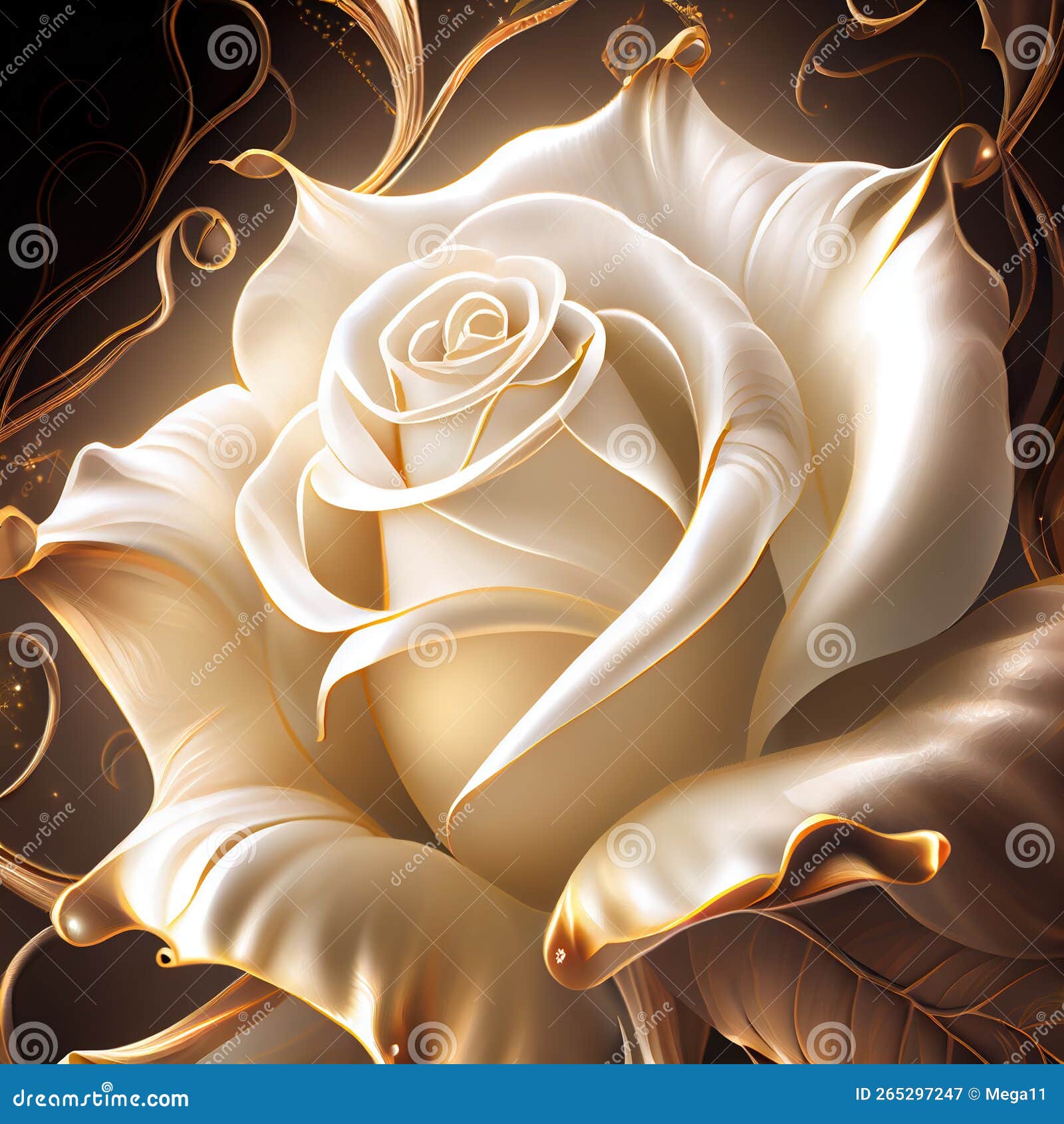 Generative AI: Withe Rose with Gold Ornament in Luxurious Golden ...