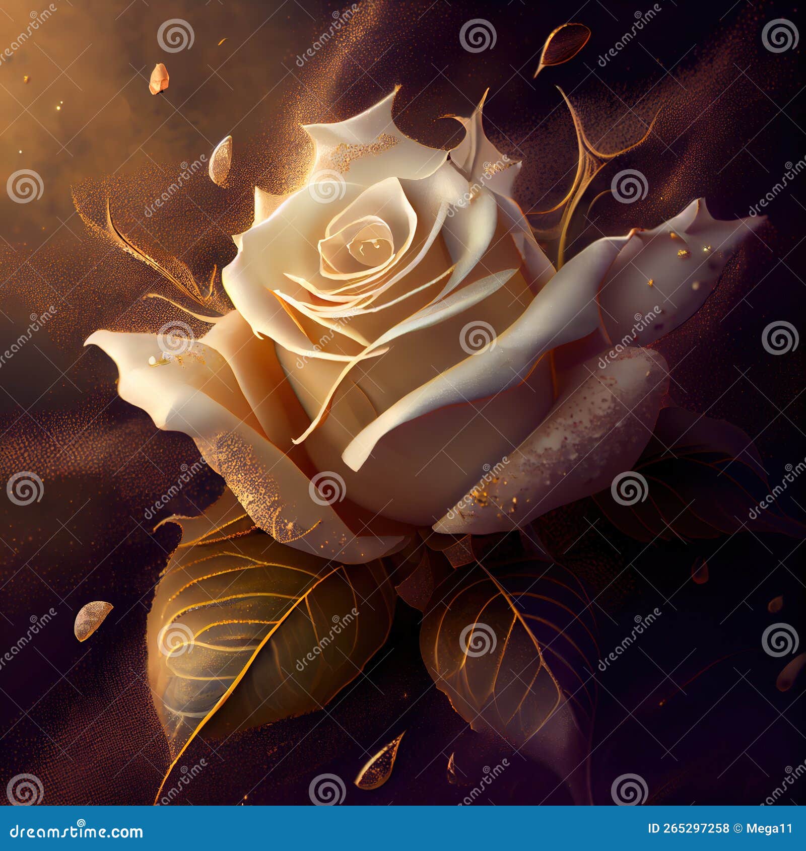 Generative AI: Withe Rose with Gold Ornament in Luxurious Golden ...