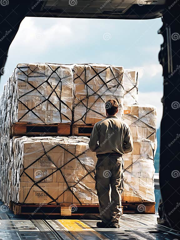Generative AI Worker Unloading Cargo from Truck Featuring Wrapped ...