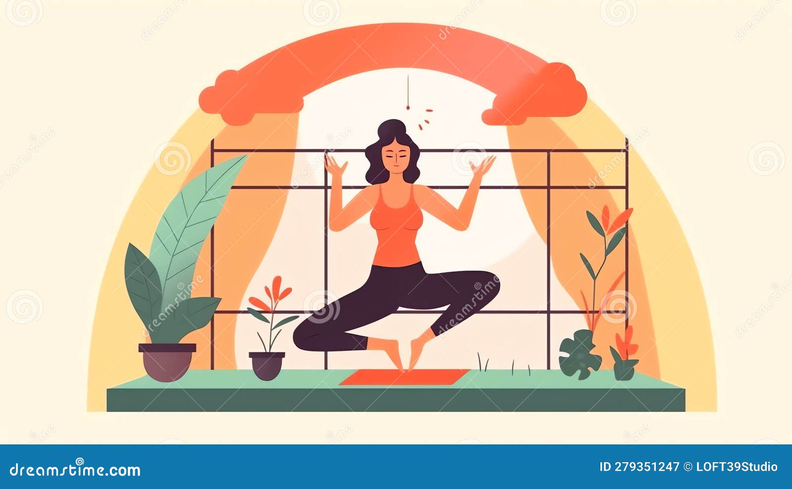 Generative Ai Yoga At Home Stock Illustration Illustration Of Yoga Young 279351247