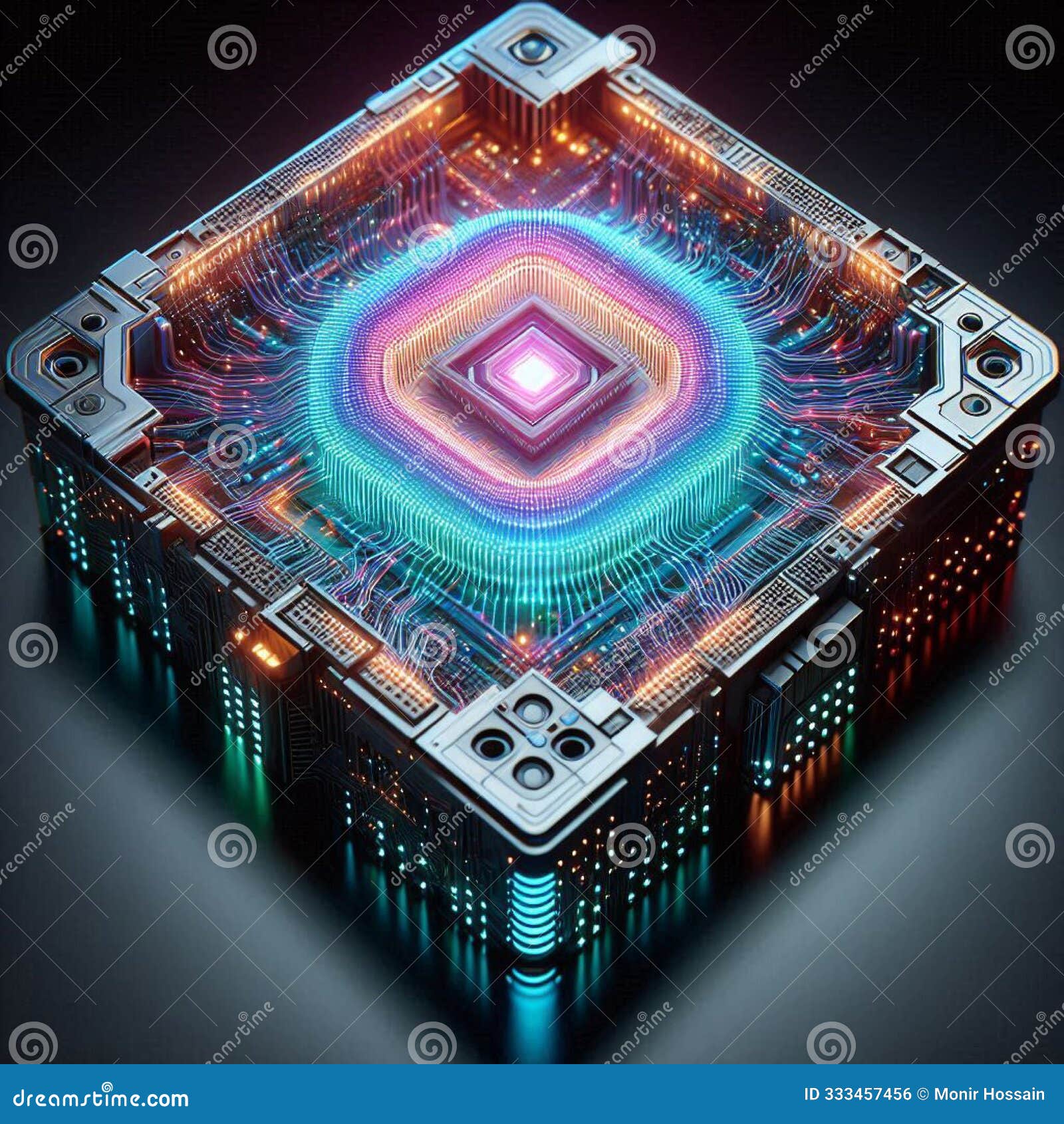 A Generative Artificial Intelligence Cpu that Emits Colorful Light, 3d Rendering.Genarated AI ...