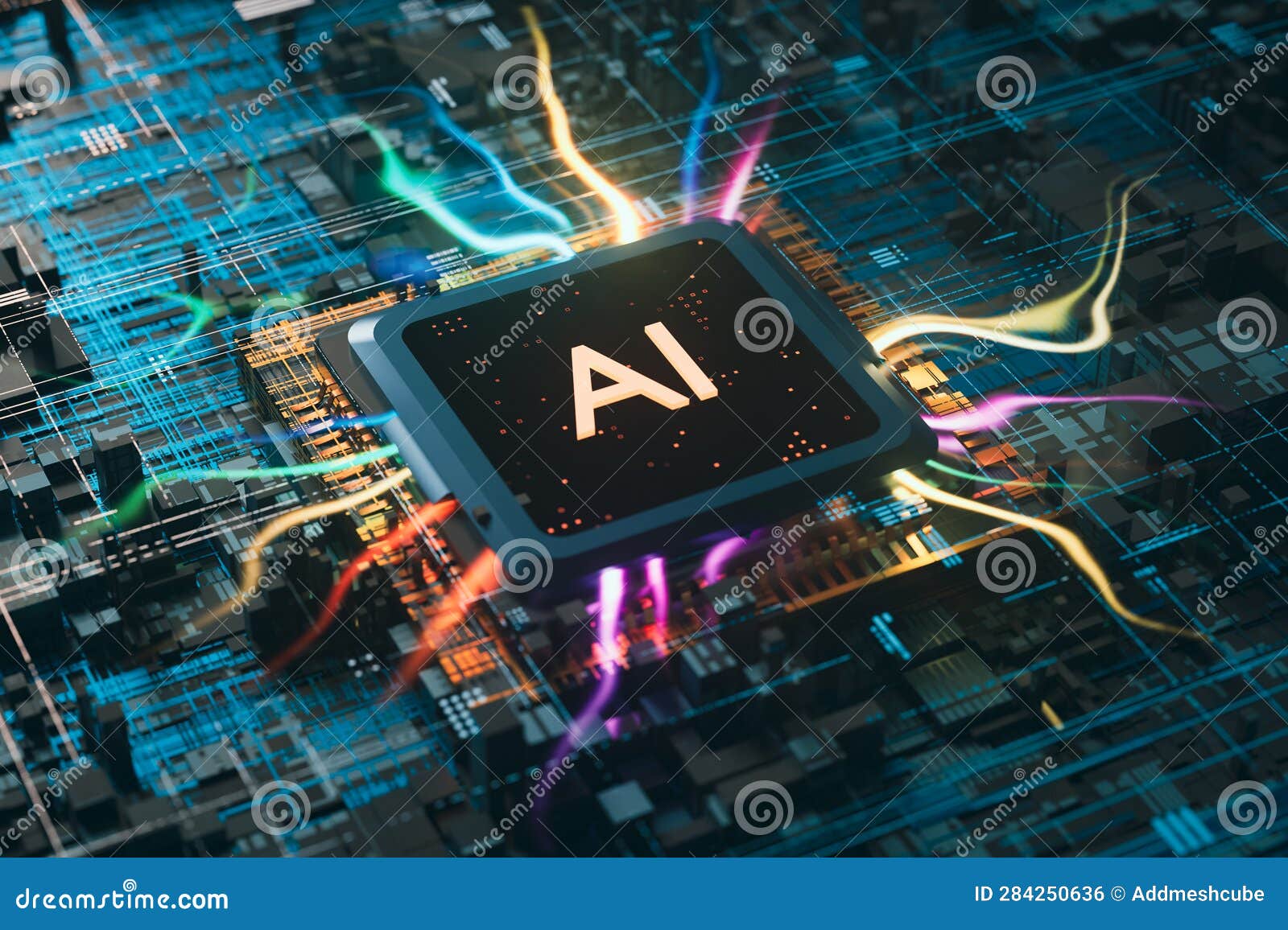 A Generative Artificial Intelligence Cpu that Emits Colorful Light, 3d ...