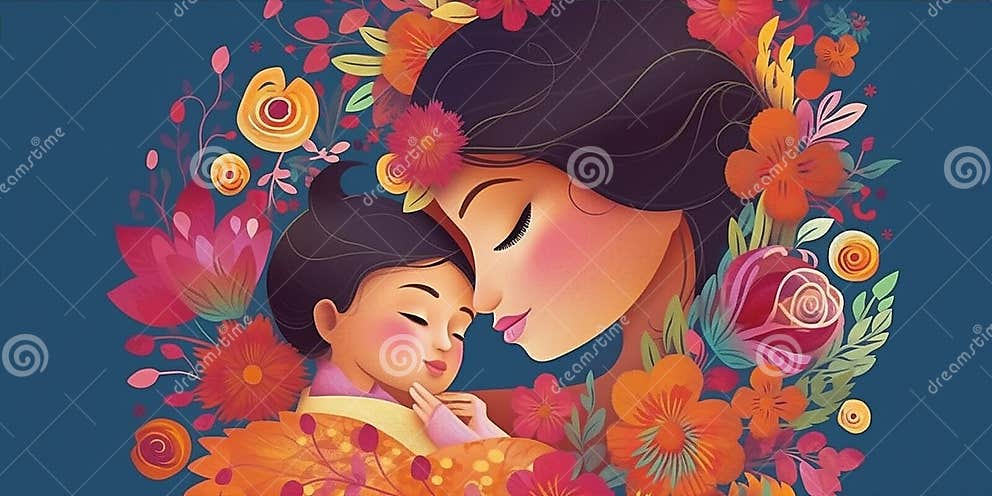 Generative Ia Illustration Of Ideal Mother Day Card Greetings Stock