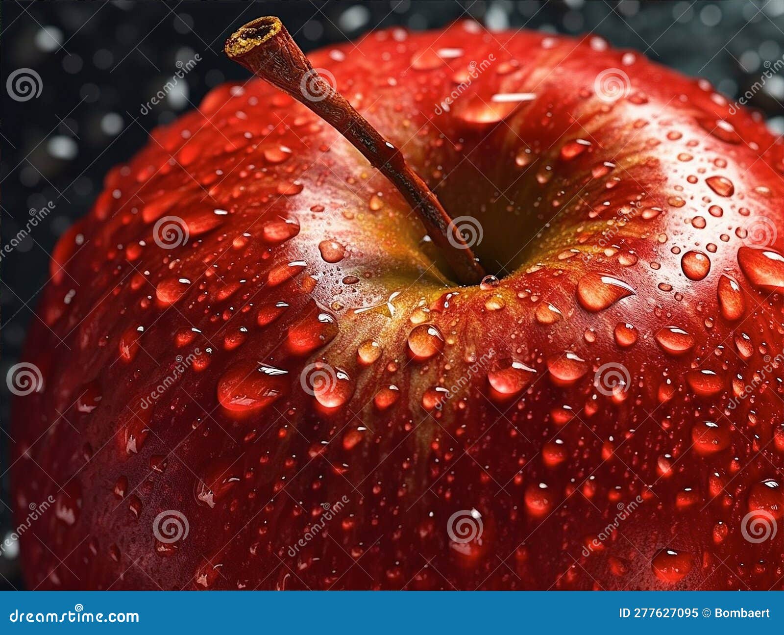 Generative IA of a Red Apple in Close-up with Water Drop Stock ...