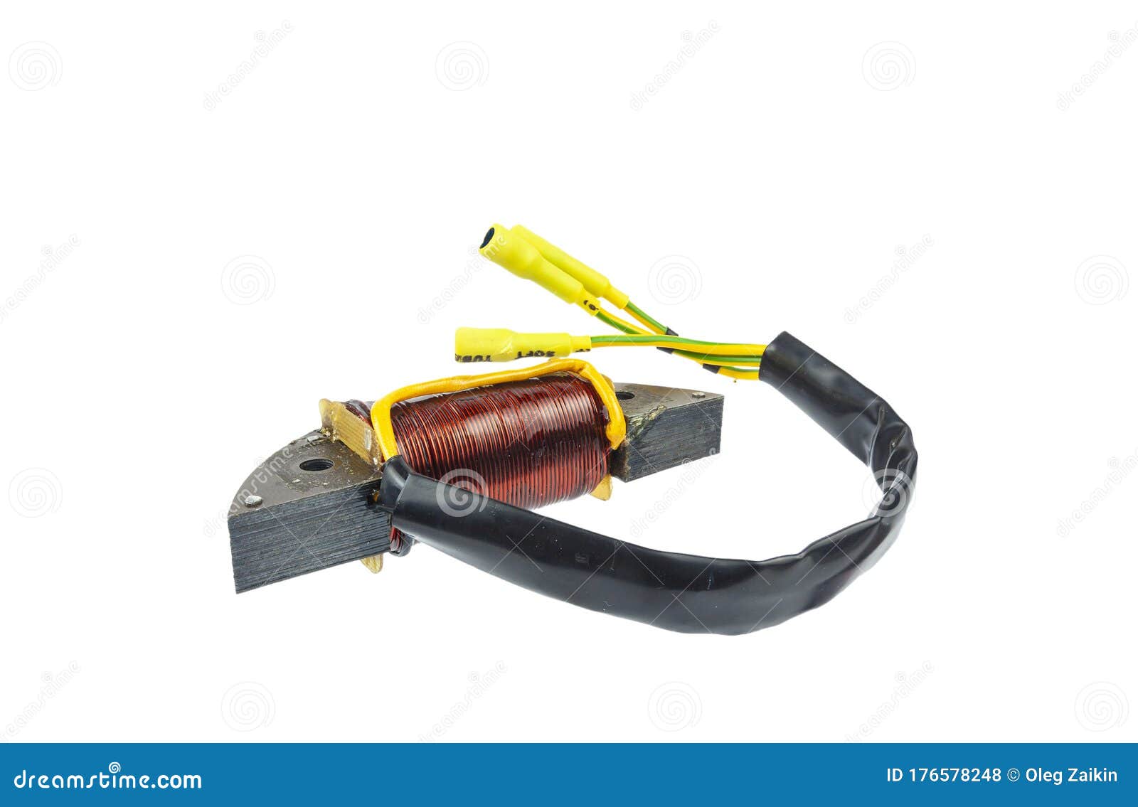 A Generator Coil for an Outboard Motor on a White Background Close-up ...