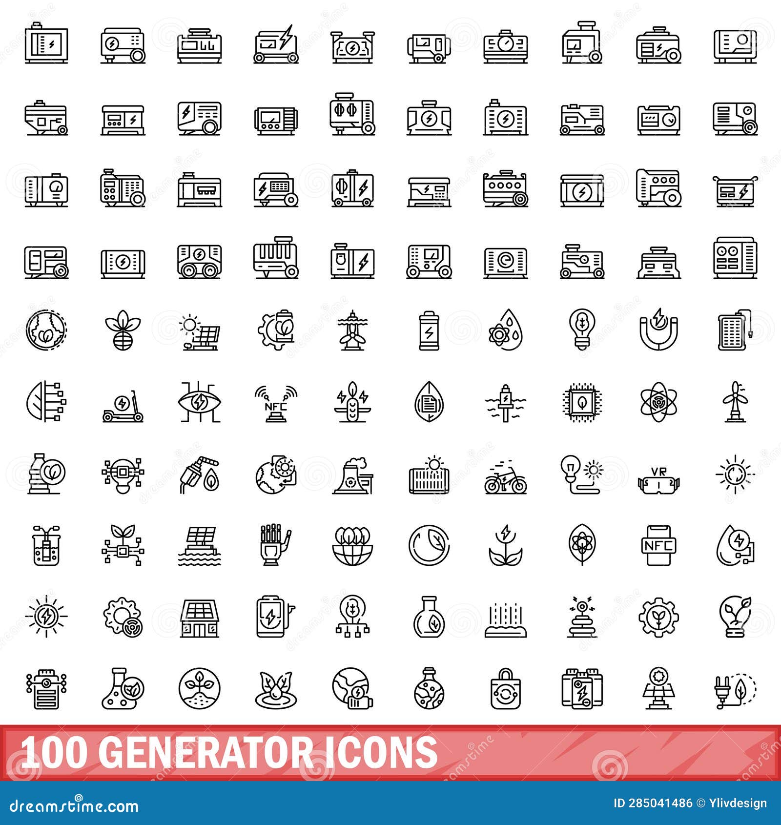 100 Generator Icons Set, Outline Style Stock Vector - Illustration of ...
