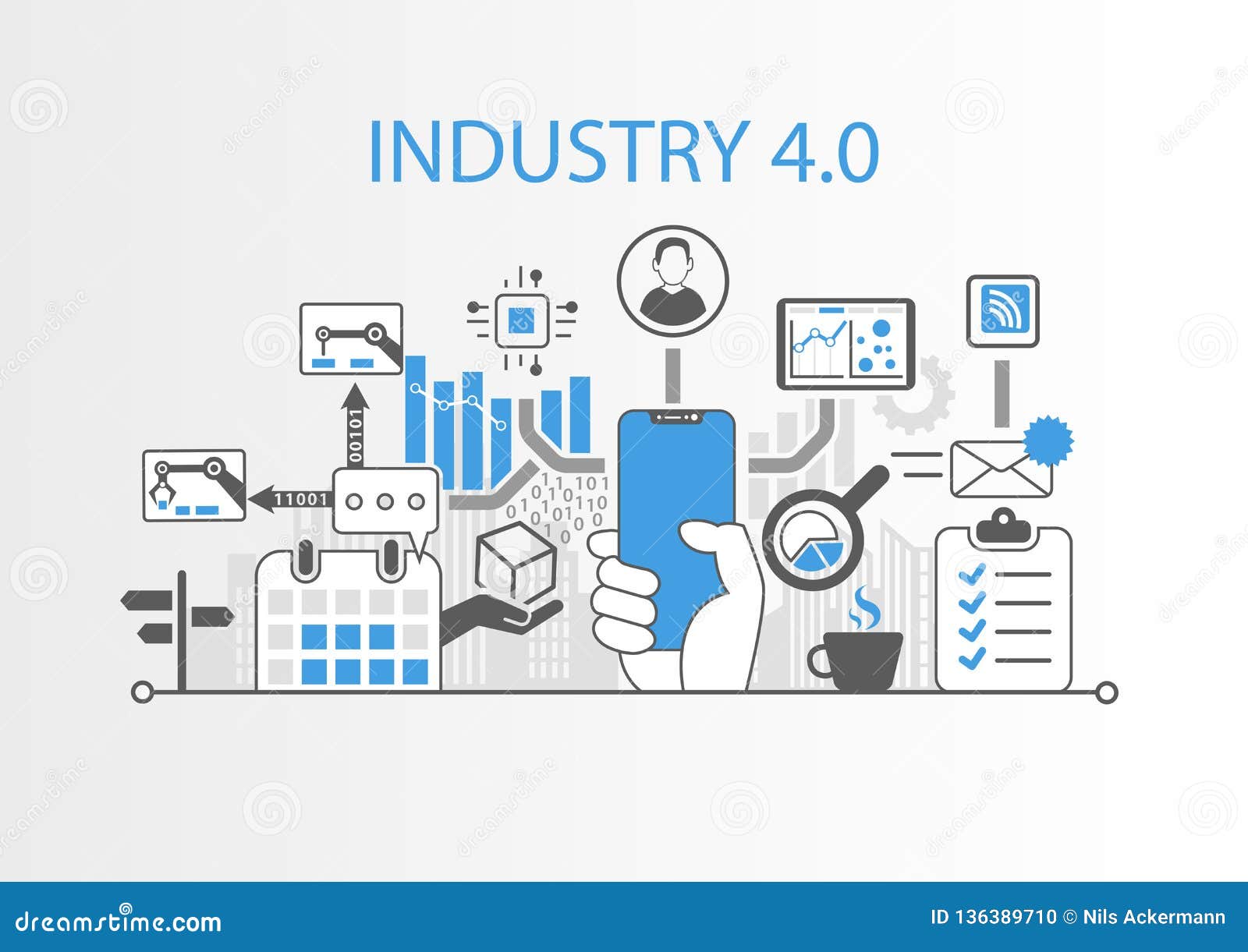 Industry 4.0 Concept with Hand Holding Modern Bezel Free Smart Phone ...