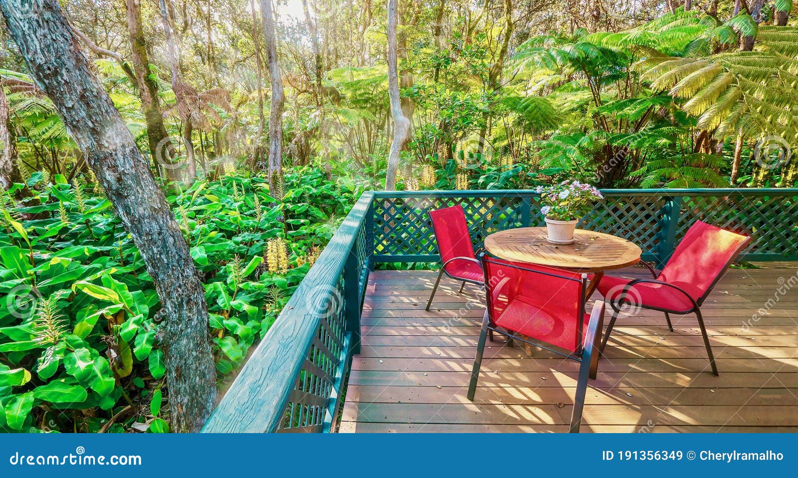 A Backyard Deck in the Hawaiian Rainforest. Stock Image - Image of ...
