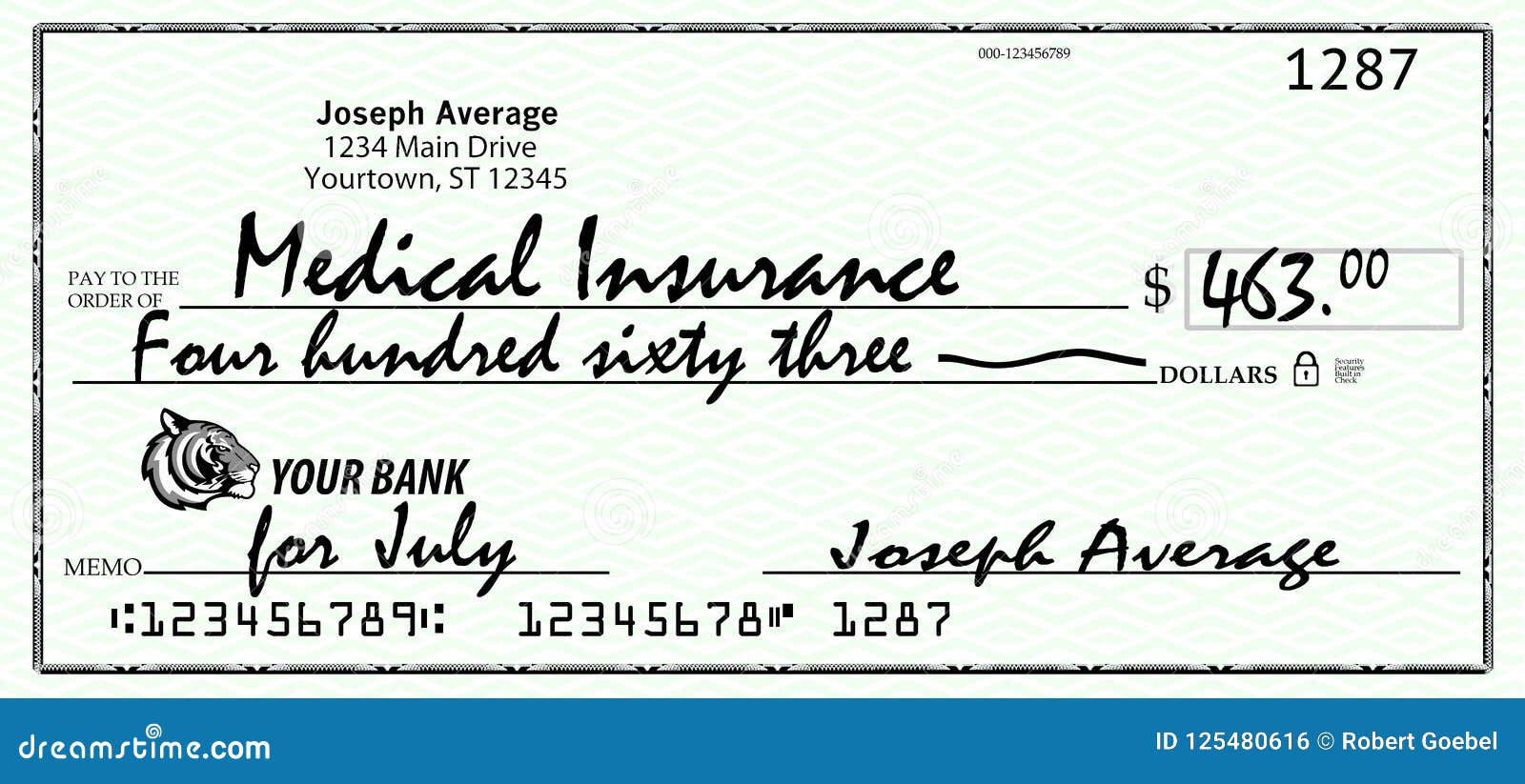 This is a Generic Bank Check with Generic Logos, Numbers and Names ...