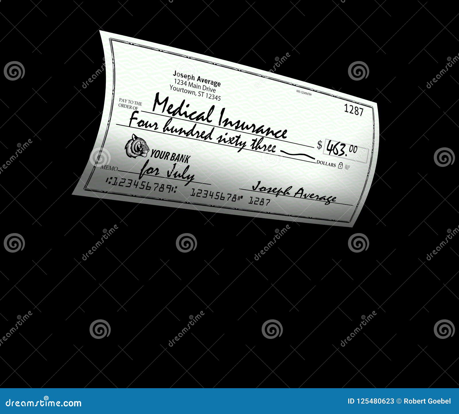 This is a Generic Bank Check with Generic Logos, Numbers and Names ...