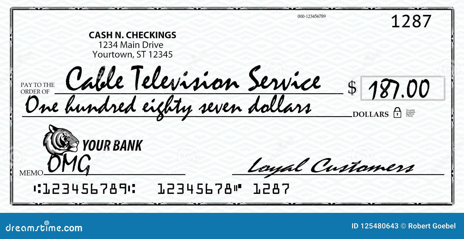 This is a Generic Bank Check with Generic Logos, Numbers and Names ...