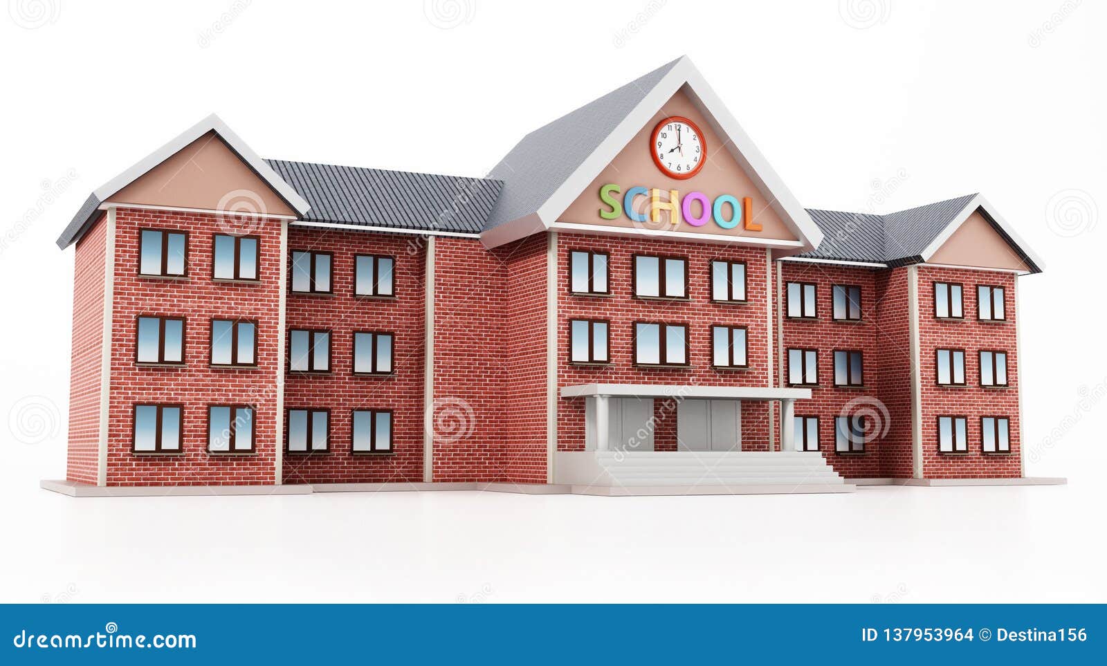 Generic, Basic Design School Building. 3D Illustration Stock ...