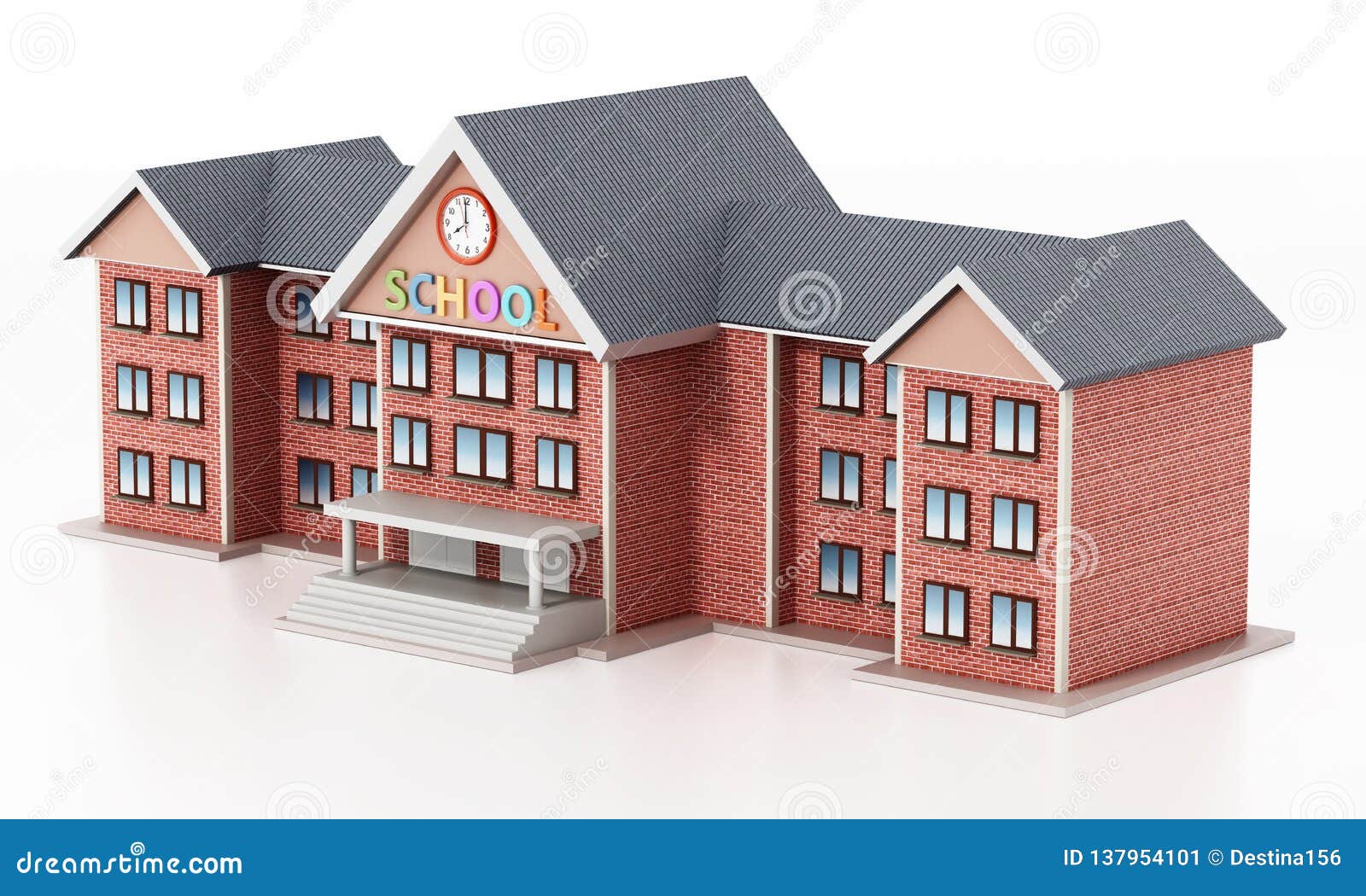 Generic, Basic Design School Building. 3D Illustration Stock ...