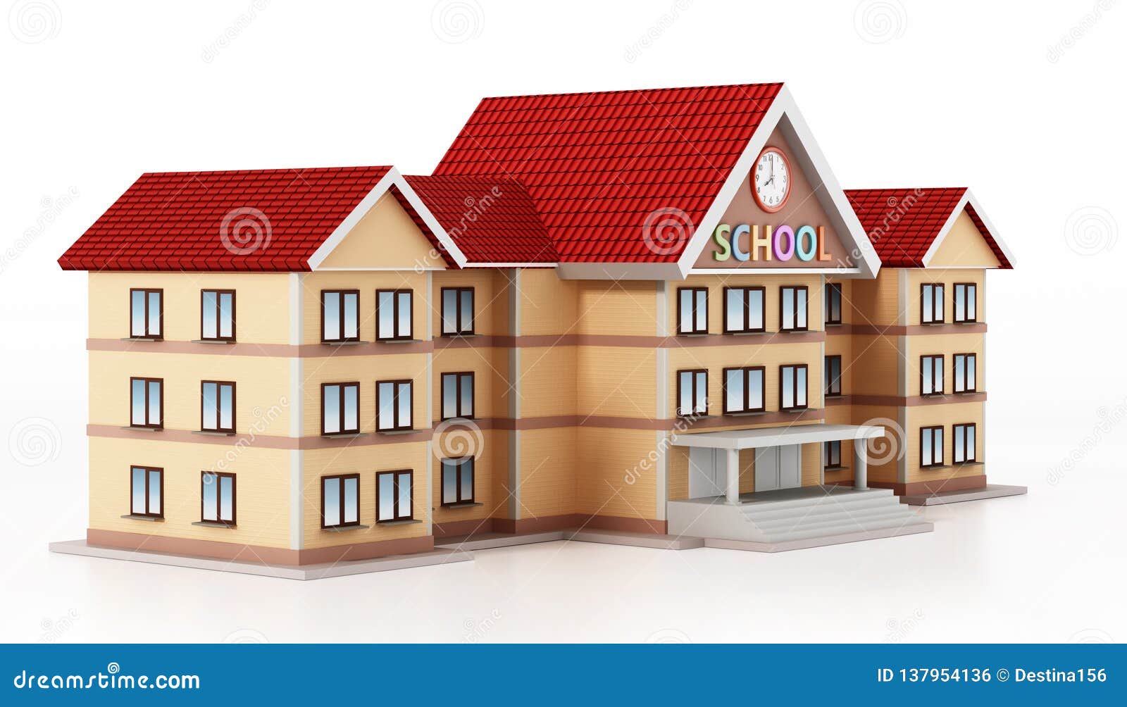 Generic, Basic Design School Building. 3D Illustration Stock ...