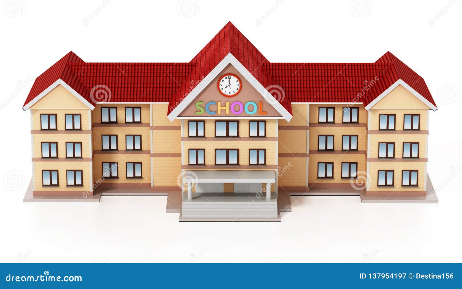 Generic, Basic Design School Building. 3D Illustration Stock ...