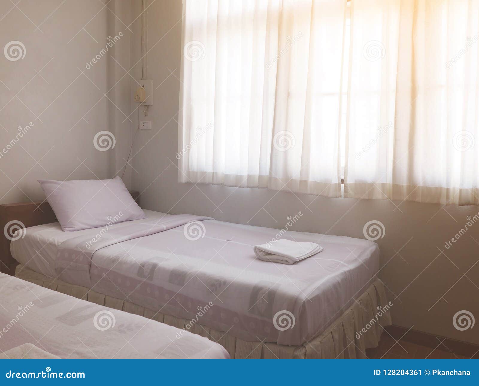 Generic Bedroom Interior of Two Single Beds Stock Image - Image of ...