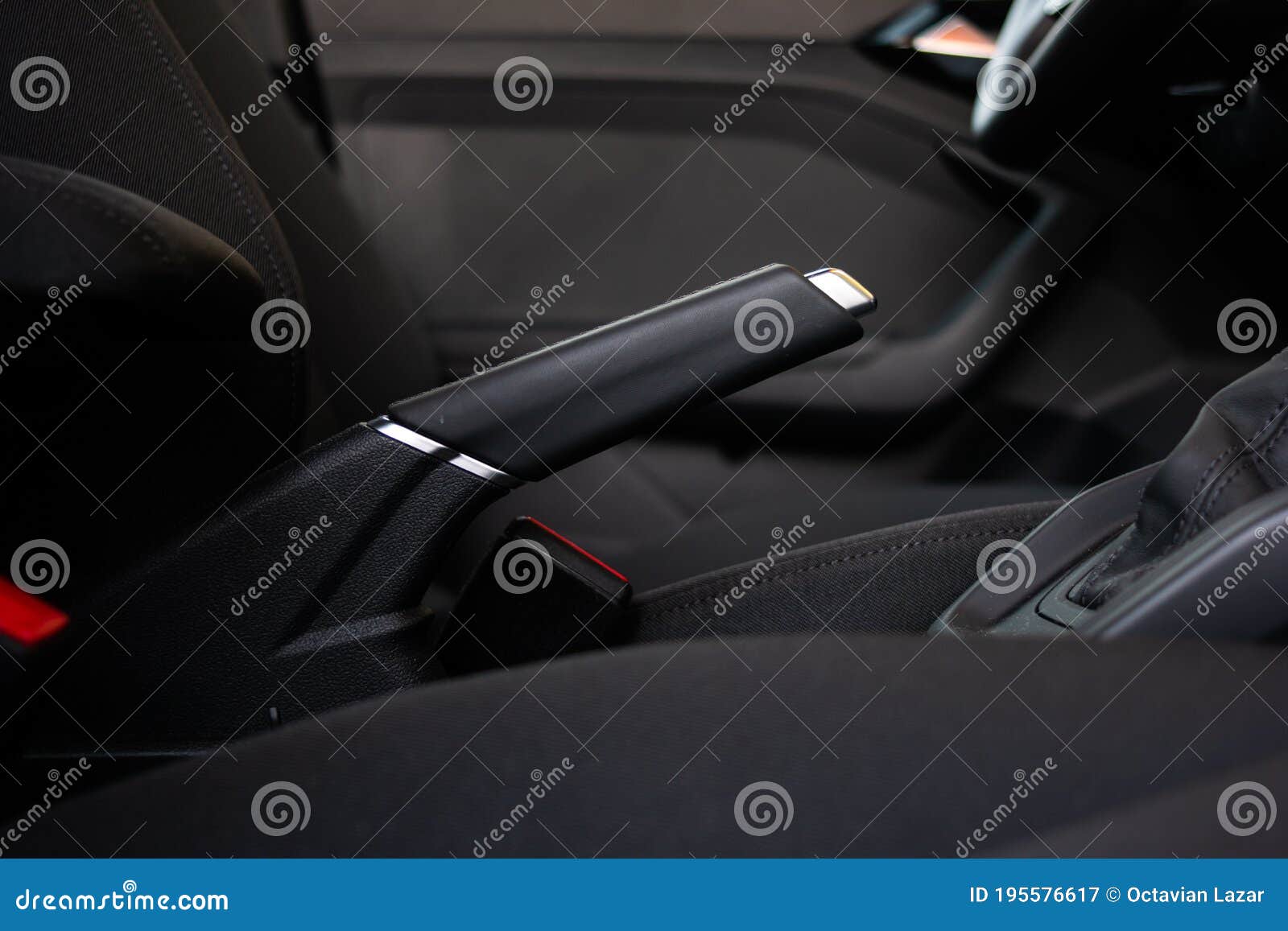 Generic Black Leather Wrapped Car Hand Break Lever Pulled Up Front View ...