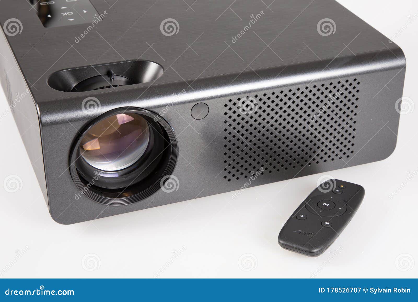 Generic Black Projector with Remote Isolated on White Background Stock ...